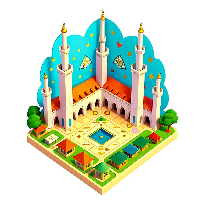 Isometric View of Arabic Model Mosque Illustration. Generative AI Stock ...