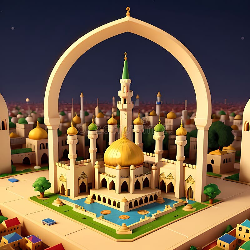 Isometric View of Arabic Model Mosque Illustration. Generative AI Stock ...