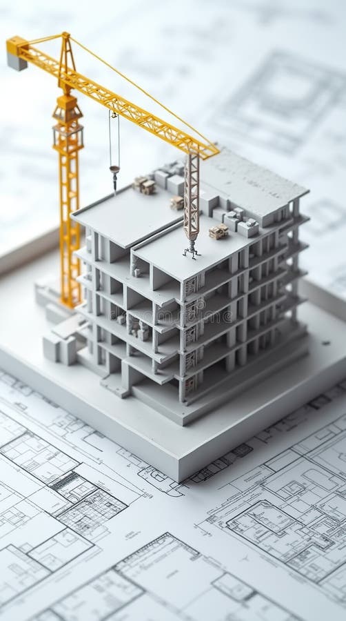 Isometric View of Architectural Model on Detailed Blueprints Stock ...