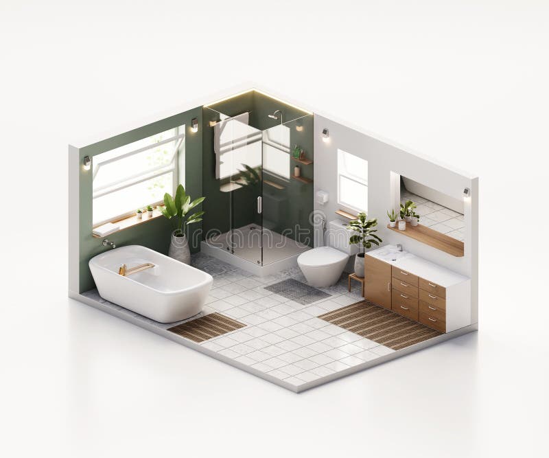 Isometric View Bathroom Open Inside Interior Architecture 3d Rendering ...
