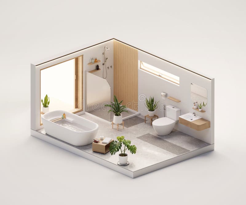 Isometric View Bathroom Open Inside Interior Architecture 3d Rendering ...