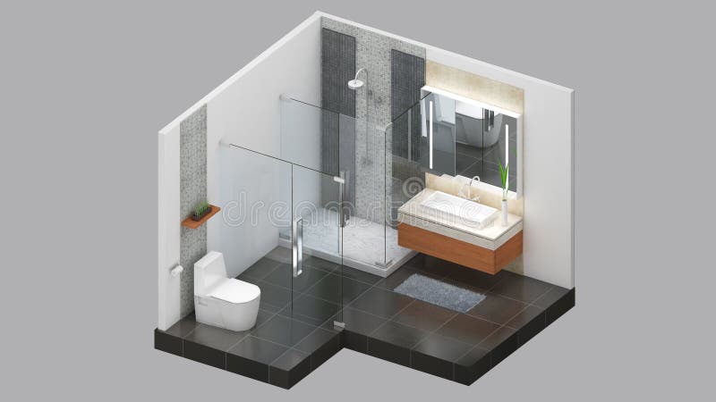 Isometric View of a Bathroom,residential Area, 3d Rendering Stock ...