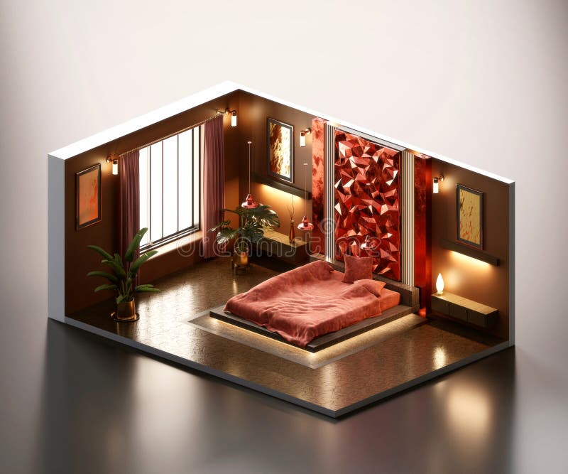 Isometric View Bed Room Modern Luxury Style Open Inside Interior ...