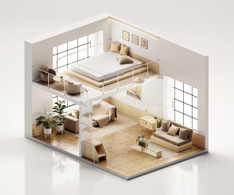 Isometric View Bed Room Muji Style Open Inside Interior Architecture ...