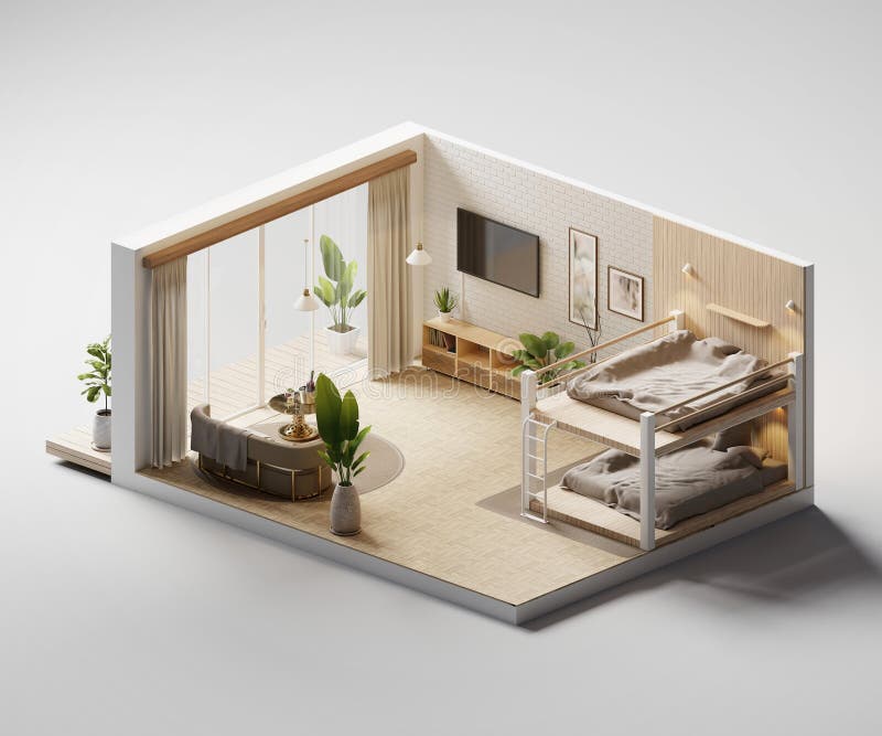 Isometric View Bed Room Open Inside Interior Architecture 3d Rendering ...