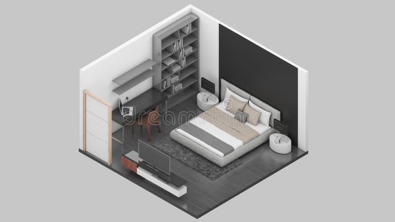 Isometric View of a Bedroom,residential Area, 3d Rendering Stock ...