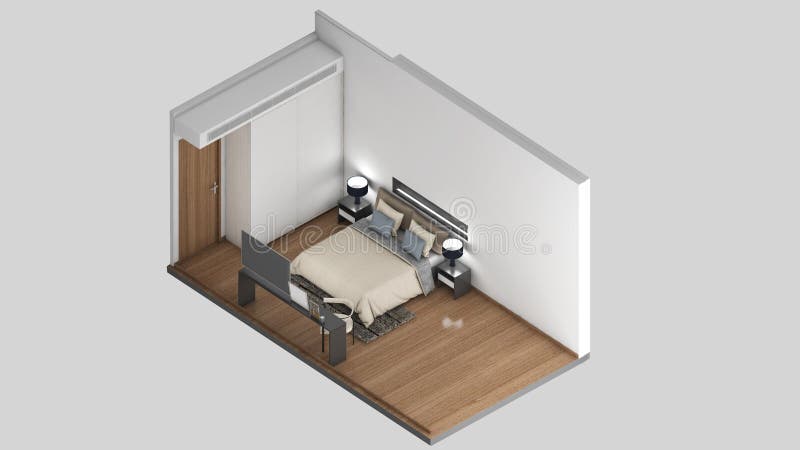 Isometric View of a Bedroom,residential Area, 3d Rendering Stock ...