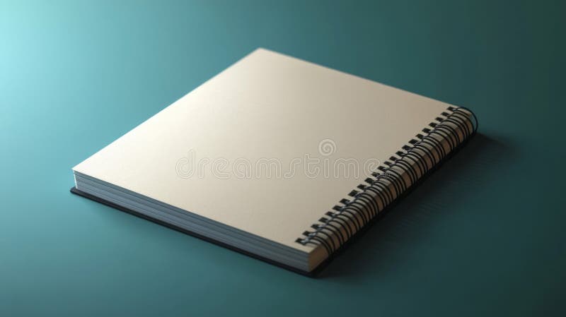Isometric View of a Beige Spiral Notebook on Teal Background with Soft ...