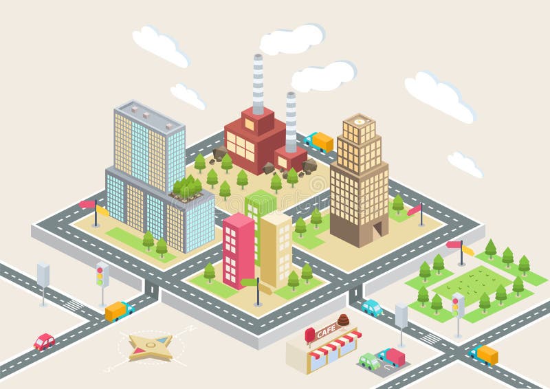 Isometric view, a big city stock vector. Illustration of eatery - 55649245