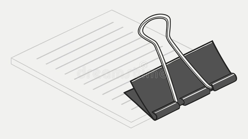 Isometric View of a Black Binder Clip on a Stack of Papers Vector ...