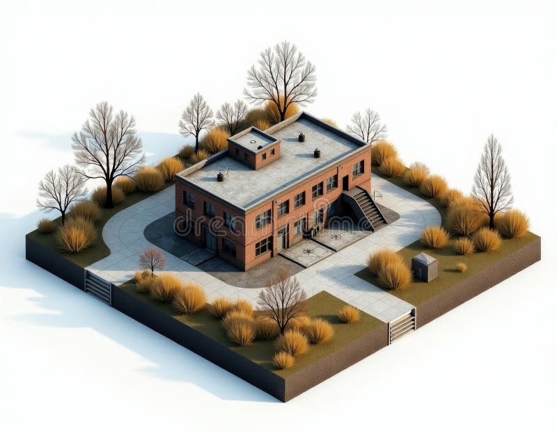 Isometric View of a Brick Apartment Building in Autumn Stock ...