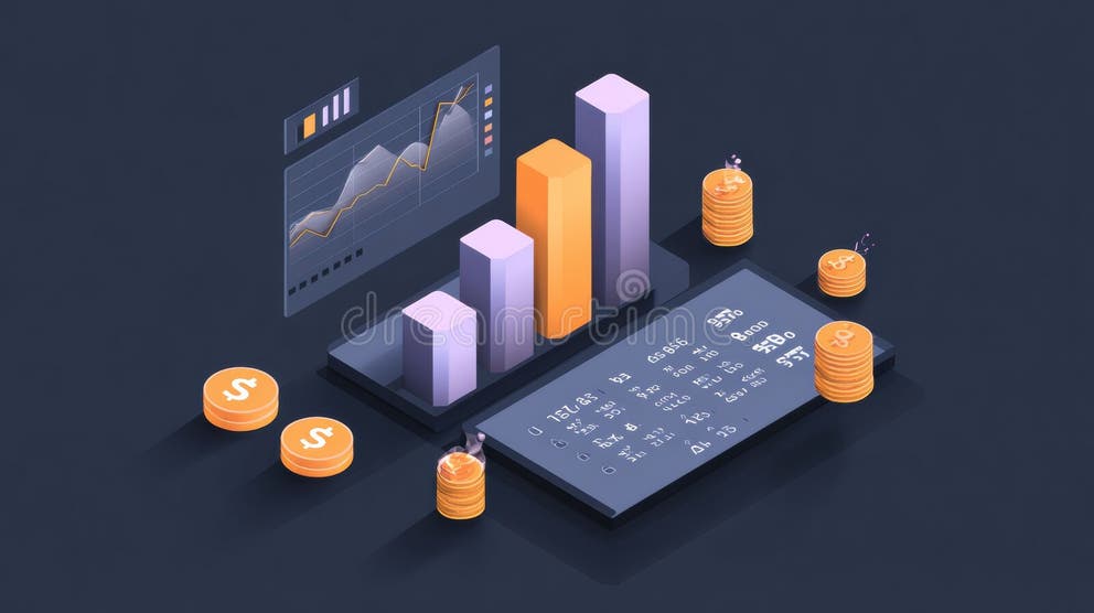 Isometric View of Budget Software Interface Showcasing Growth Charts ...