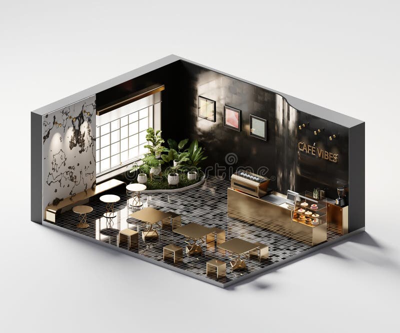 Isometric View Cafe Store Open Inside Interior Architecture, 3d ...