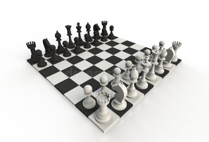 Isometric View of Chess Figures on the Playing Board on White ...