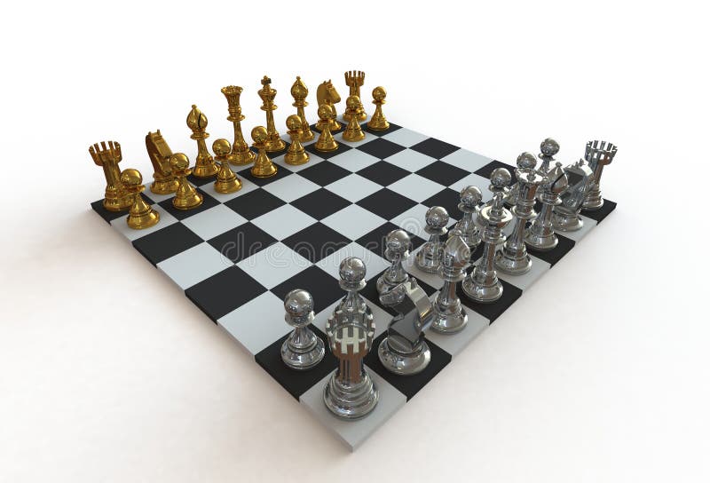 Isometric View of Chess Figures on the Playing Board on White ...