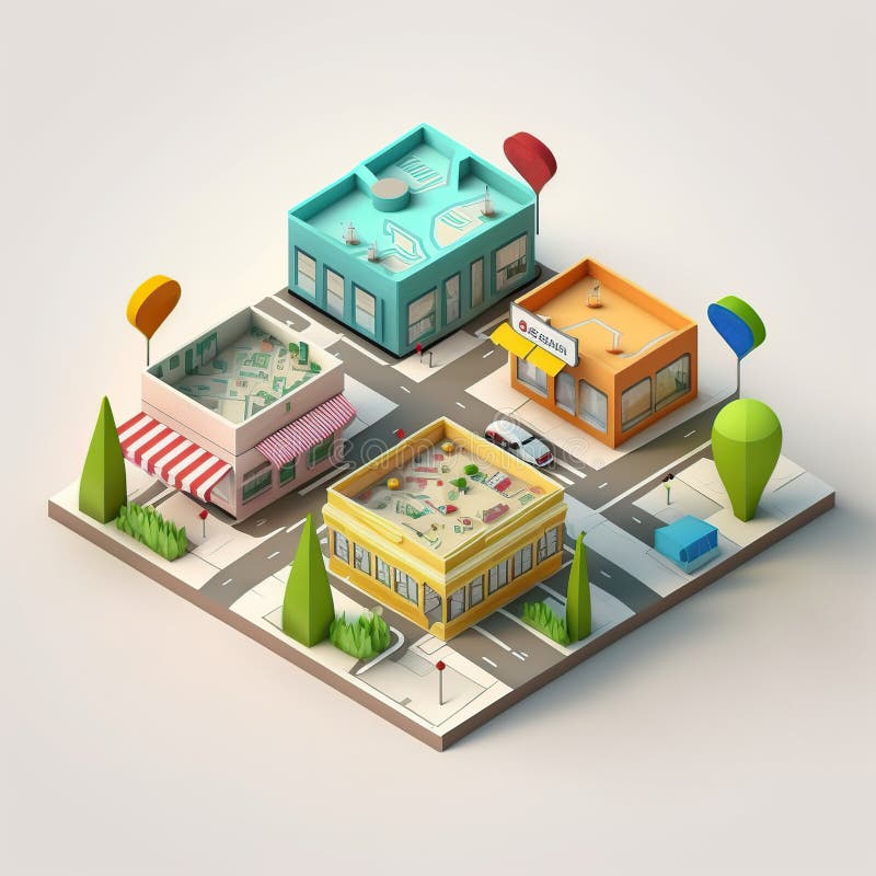 Isometric View of City Map. AI Generated Stock Photo - Image of cafe ...