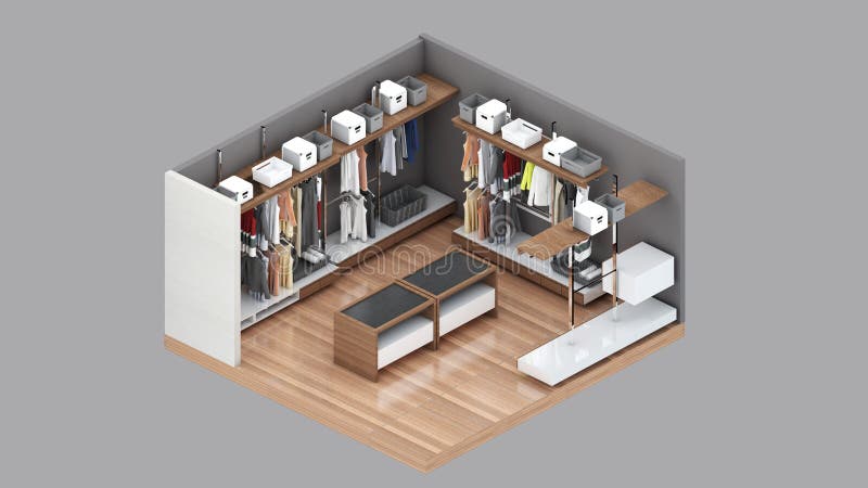 Isometric View of a Closet,walk in Closet, 3d Rendering Stock ...