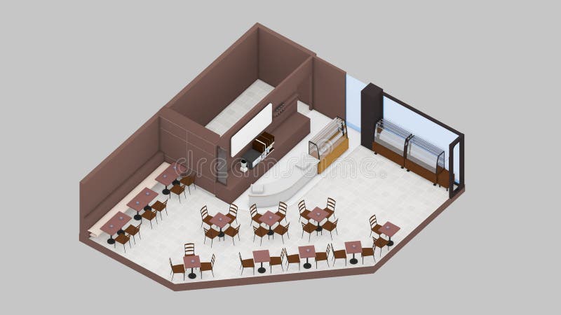Isometric View of a Coffee Shop, Bakery Shop, 3d Rendering Stock ...