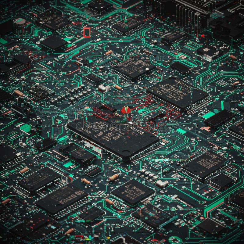 Isometric View of Complex Circuit Board with Green and Red Wiring Stock ...