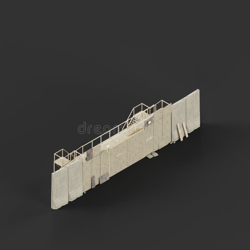 Isometric View Concrete Firewall, Boundary Wall with Spotlights ...