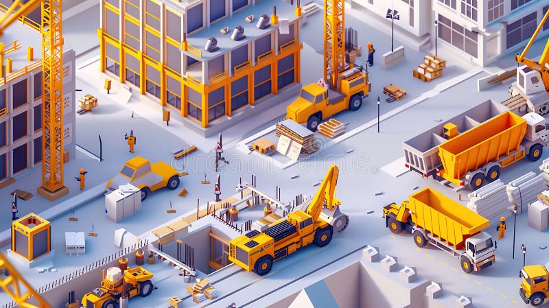 Isometric View of a Construction Site with Building Permits and ...