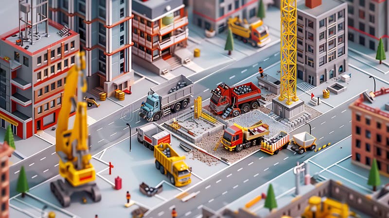 Isometric View of a Construction Site with Building Permits and ...