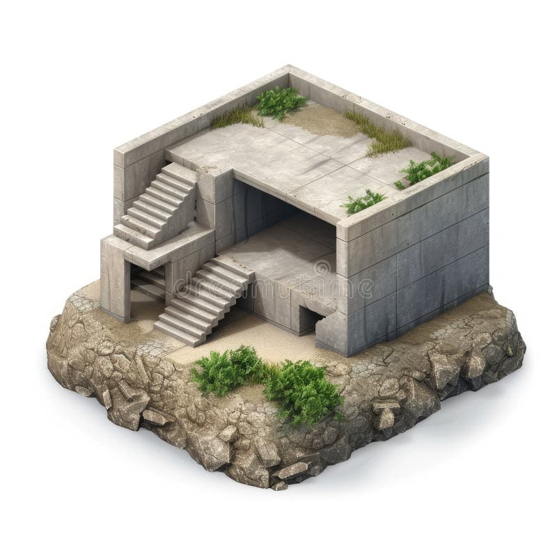 Isometric View of Unfinished Concrete Structure on Rocky Outcrop Stock ...