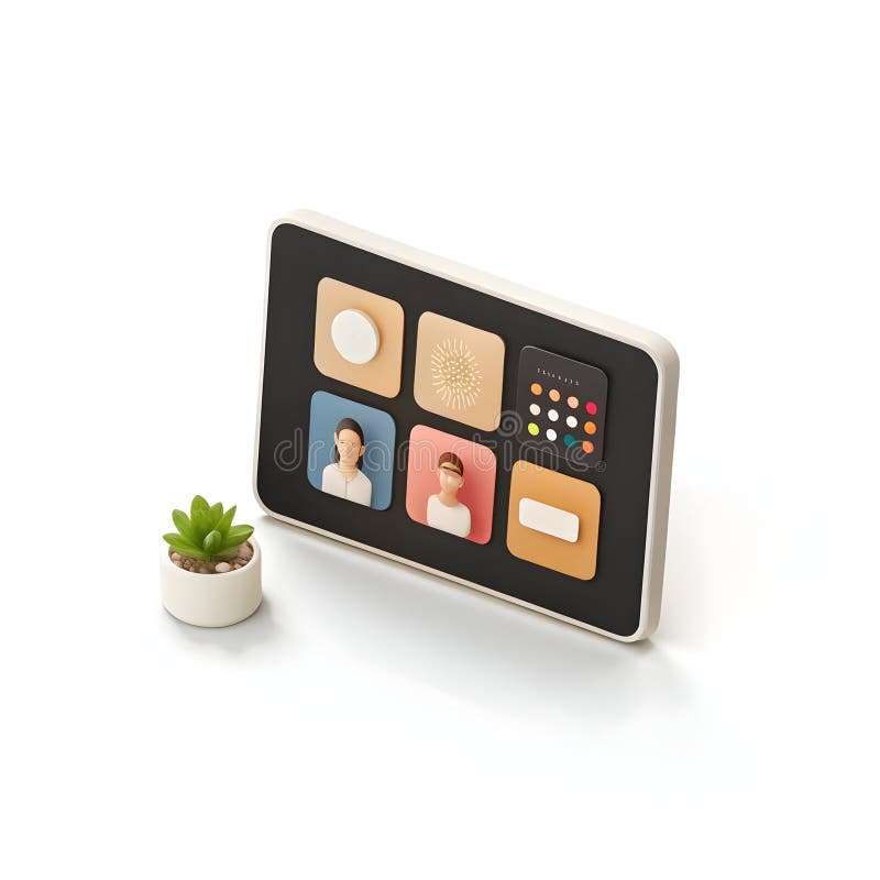 Isometric Digital Interface with User Icons Virtual Assistant Stock ...