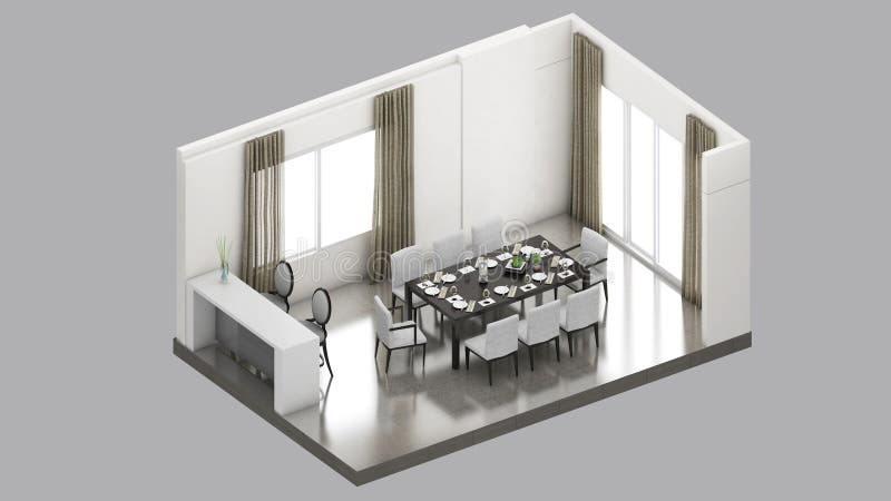 Isometric View of a Dining Area,residential Area, 3d Rendering Stock ...
