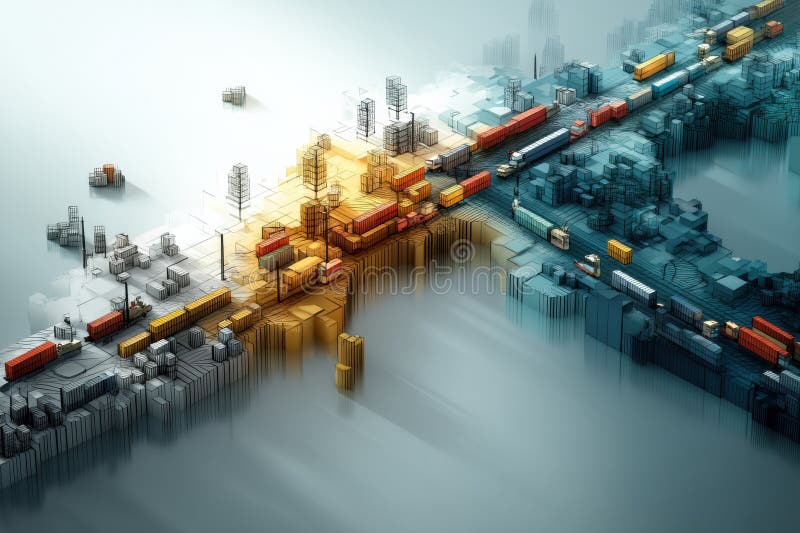 Trade Route Map Depicted in Isometric View with Cargo Containers ...