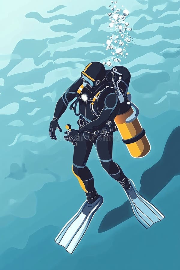 Isometric View of a Diver in Scuba Gear Holding an Oxygen Tank. Stock ...