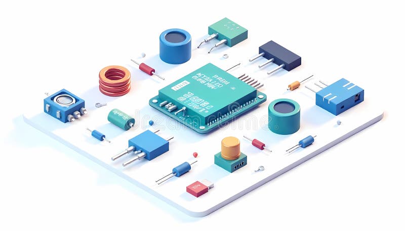 Isometric View of Electronic Components, with a Circuit Board in the ...