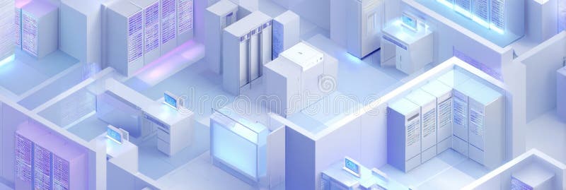 Isometric View of a Modern Server Room Featuring Clean Gradient ...