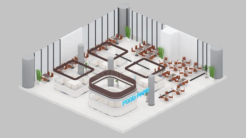 Isometric View Food Court,food Park, 3d Rendering Stock Illustration ...