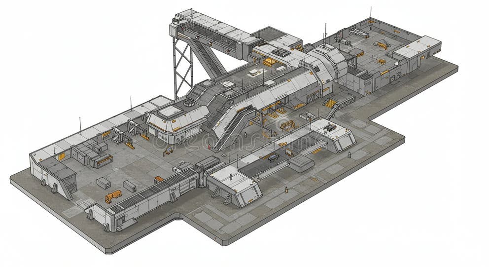 Isometric View of a Futuristic Industrial Complex with Interconnected ...