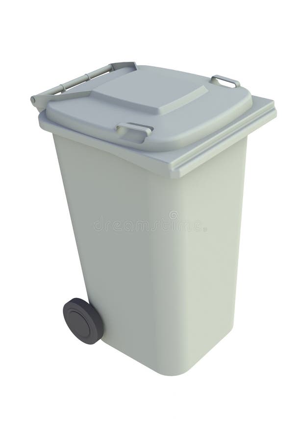 Isometric View of Grey Garbage Wheelie Bin with a Closed Lid on a White ...