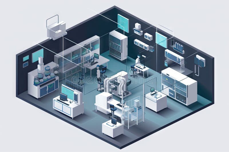Isometric View of High-tech Lab, with Futuristic Equipment and Cutting ... Isometric View of High-tech Lab, with Futuristic Equipment and Cutting ...