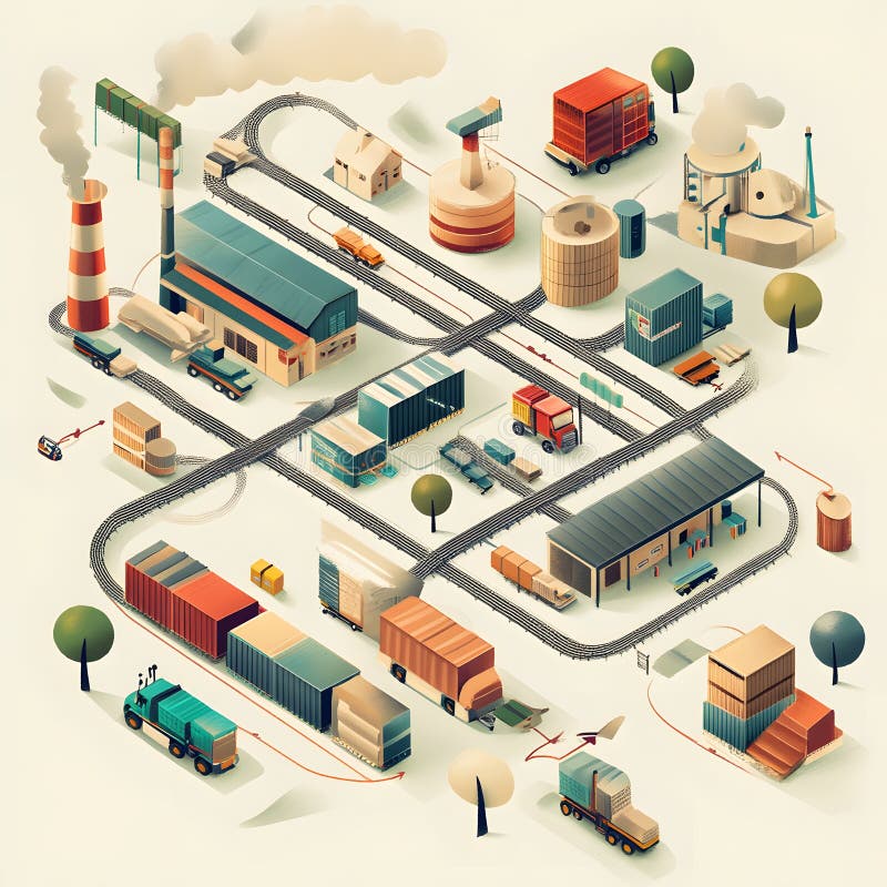 Isometric View of an Industrial Complex with Transportation Network ...