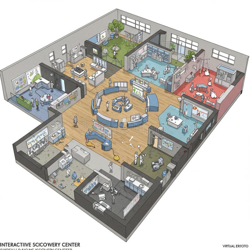 Isometric View of an Interactive Science Center Featuring Various ...