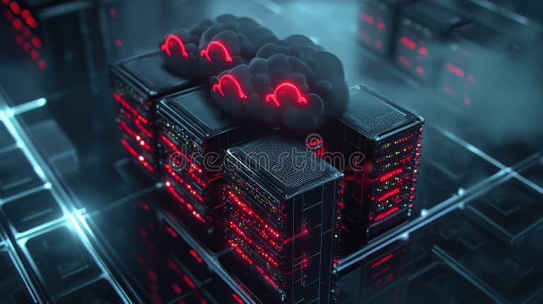 Isometric View of Interconnected Server Racks Forming Cloud Shape ...