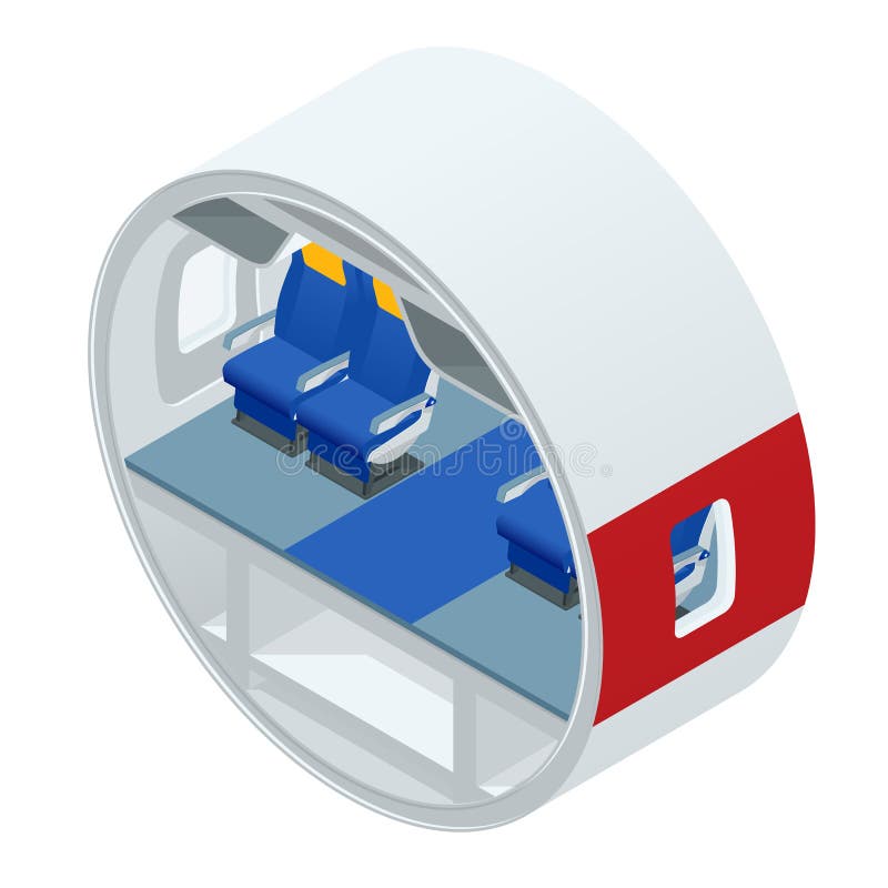 Isometric View of the Interior of an Airplane. Airplane Passengers and ...
