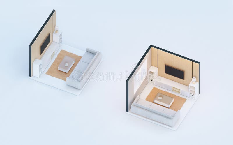 Isometric View of a Interior Design of Study Room Orthographic View 3d ...