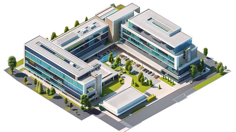 Isometric View of a LEED-certified Hospital with Water-saving ...