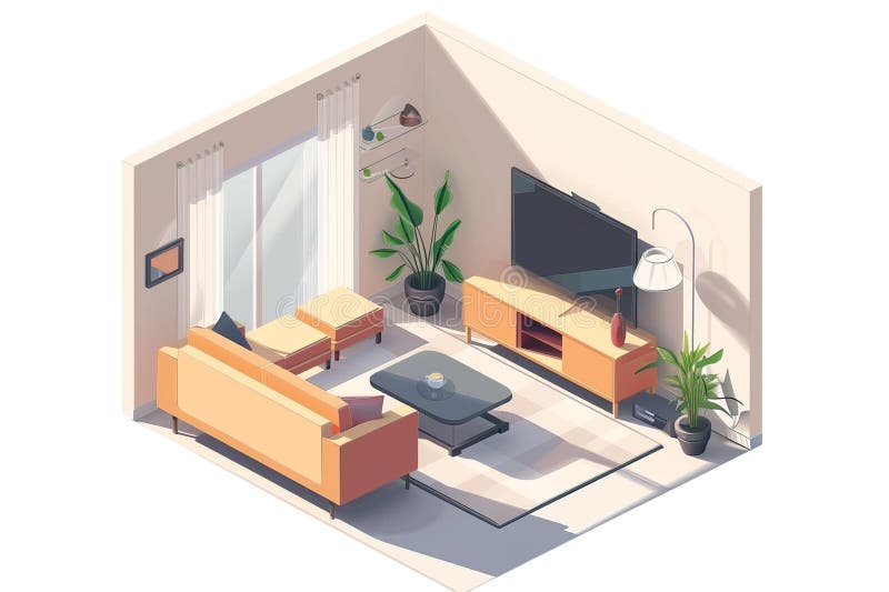 Isometric View of a Living Room Interior, Emphasizing Transparency To ...