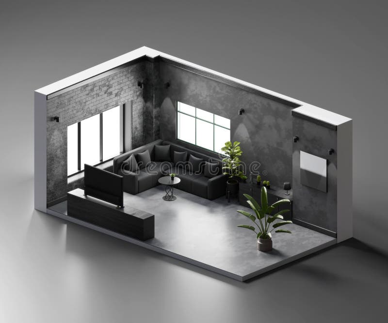 Isometric View Living Room Open Inside Interior Architecture, 3d ...