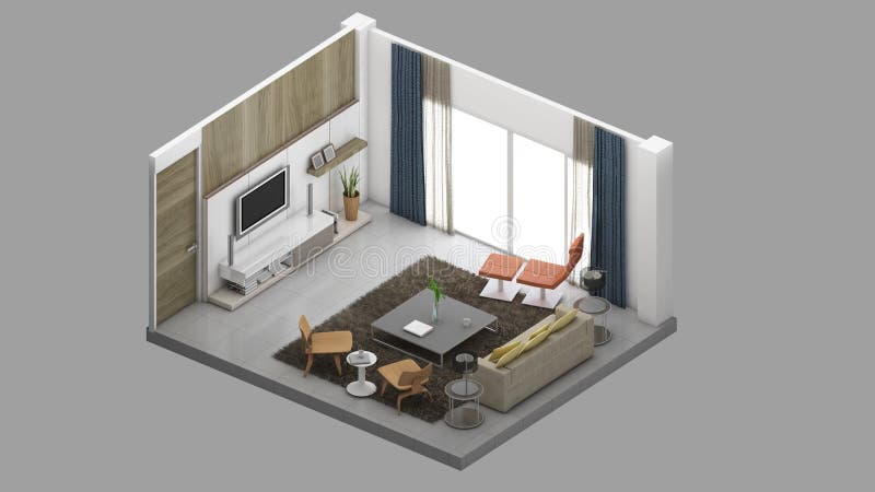Isometric View of a Living Room,residential Area, 3d Rendering Stock ...