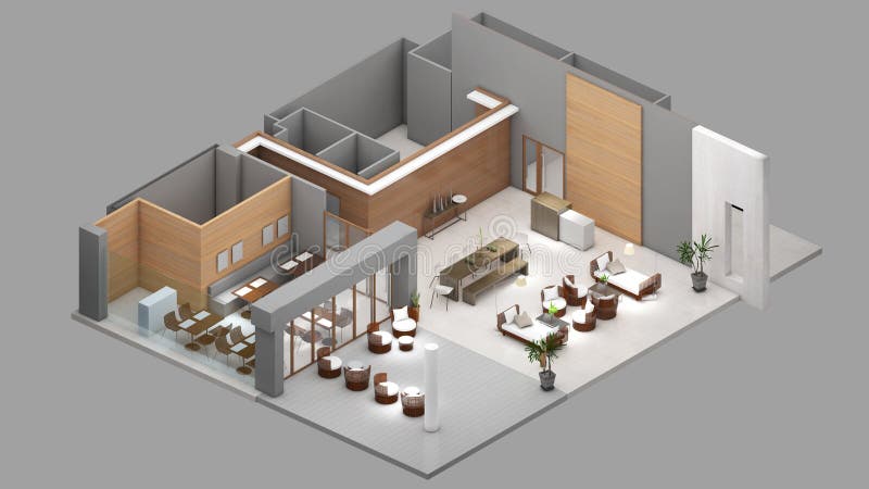 Isometric View of a Lobby Area and Restaurant,residential and Public ...