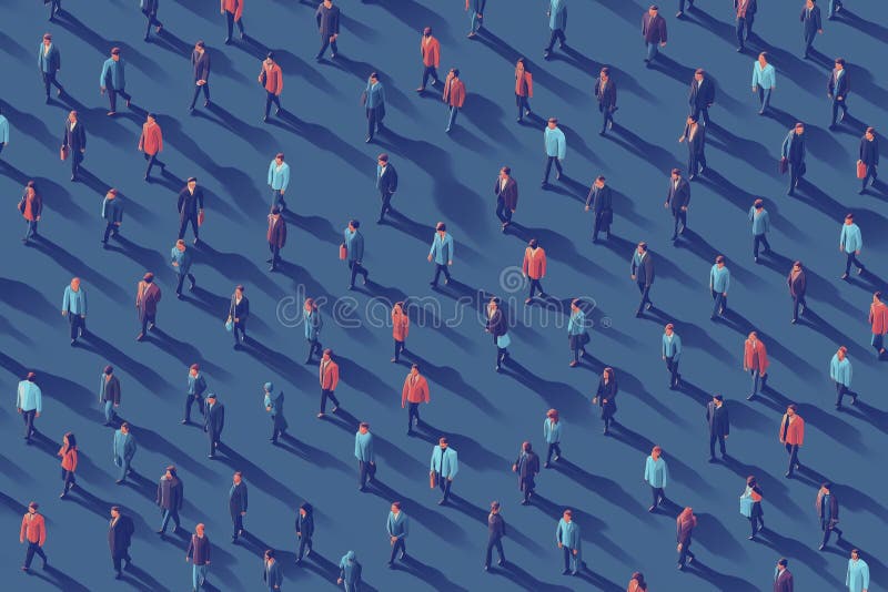 Isometric View, People Walking on Blue Background Stock Illustration ...