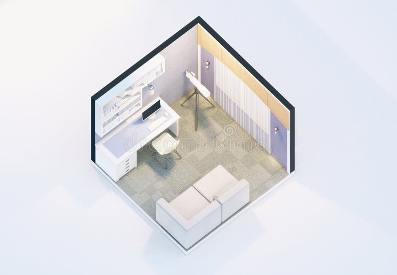 Isometric View of a Interior Design of Study Room Orthographic View 3d ...