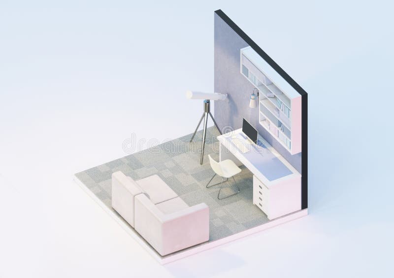 Isometric View of a Interior Design of Study Room Orthographic View 3d ...